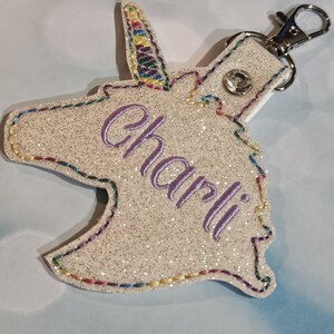 Unicorn Tag/ Key Holder With Name- White Glitter Unicorn Tag Name ...