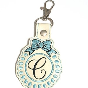 Bow and Pearls Handmade Key Fob / Key Holder With Monogram Embroidered ...