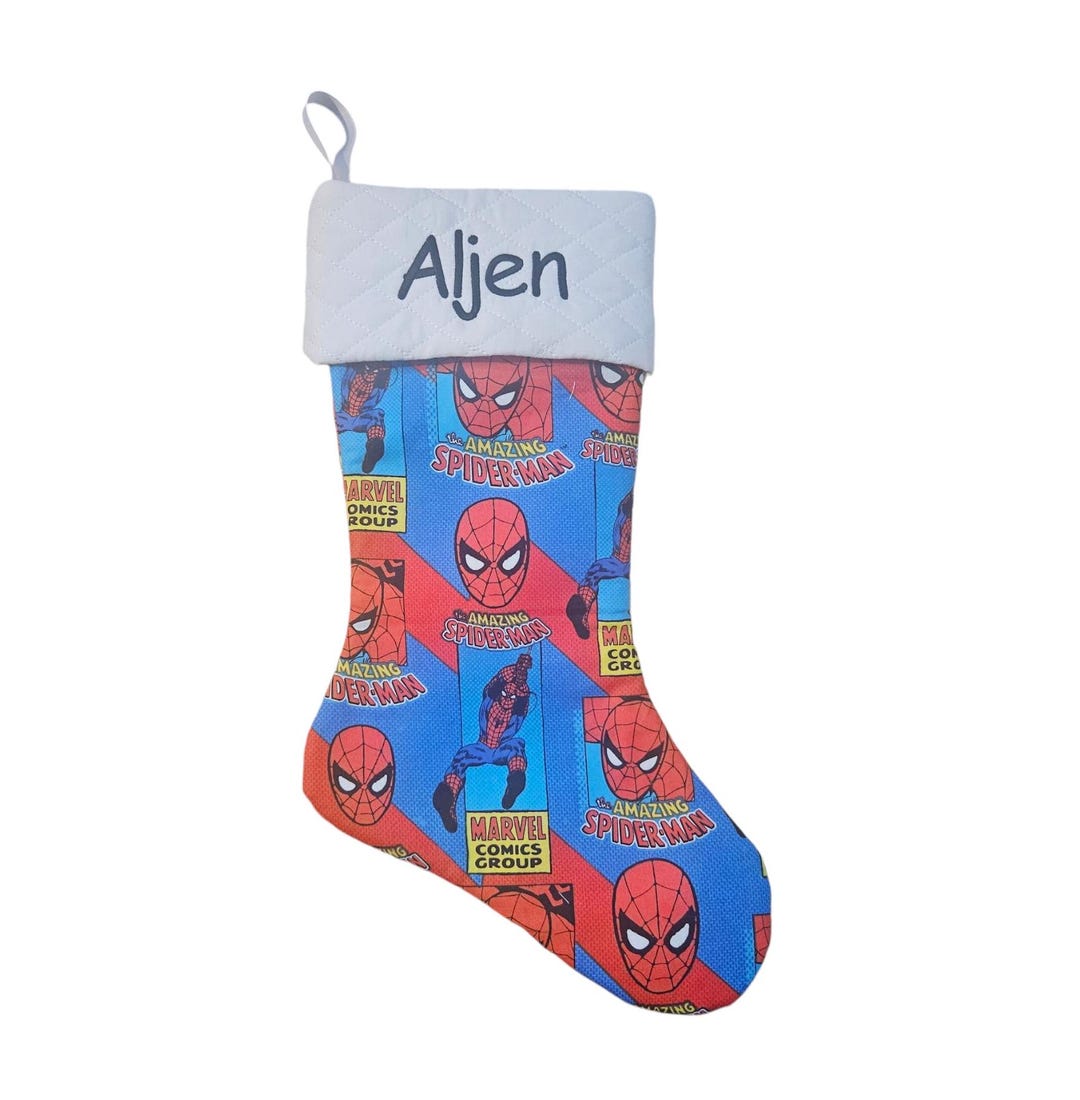 Spiderman Stocking With Name Embroidered Handmade Superheros Stocking ...