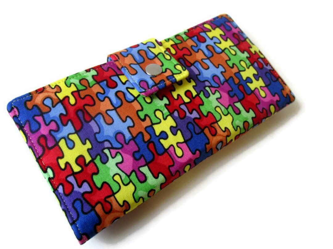Autism Wallet With Puzzle Print Yellow Blue and Red Autism Awareness ...
