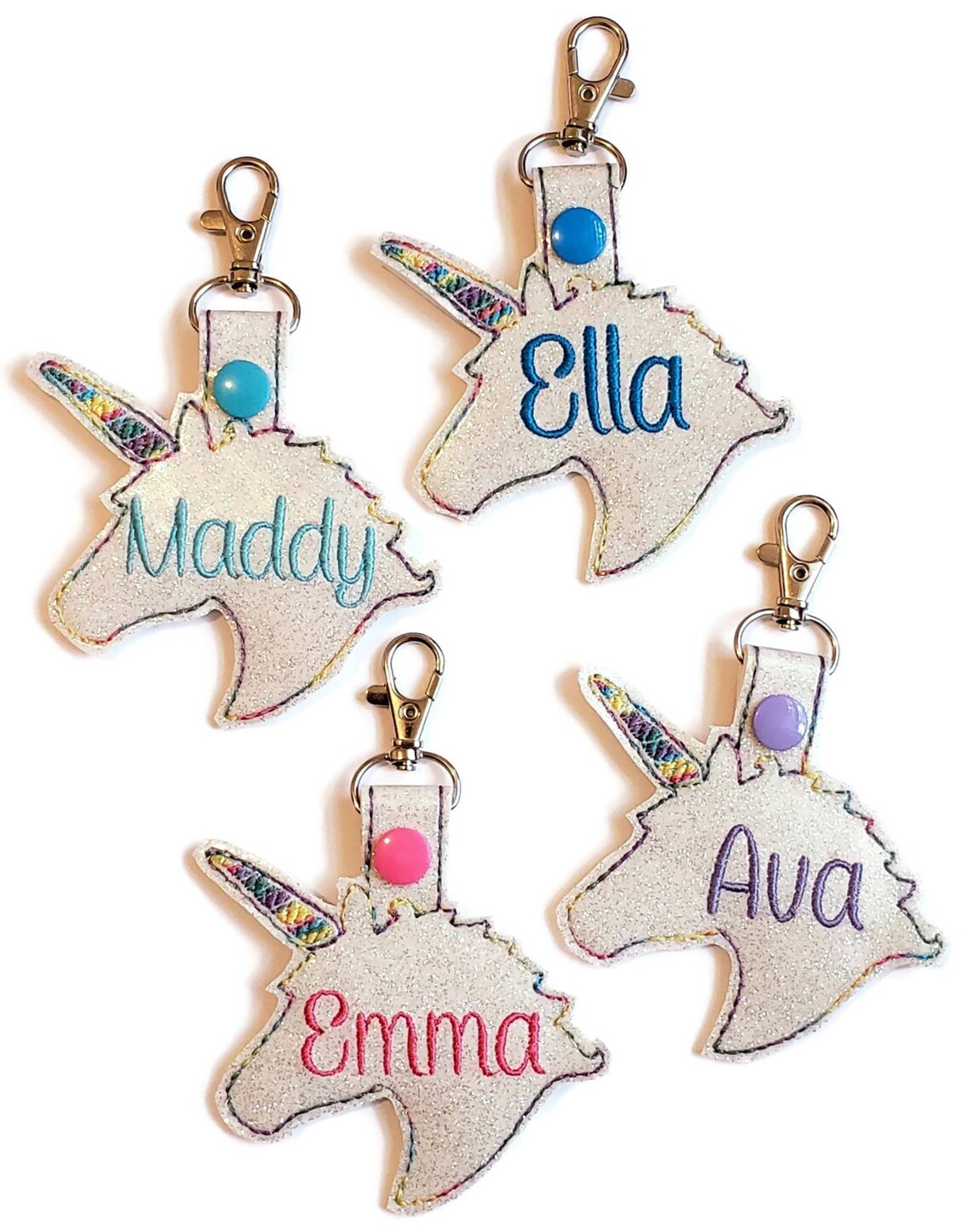 Unicorn Tag/ Key Holder With Name White Glitter Unicorn Tag - Etsy