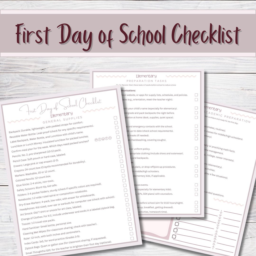 First Day of School Checklist for Parents: Elementary Back to School ...