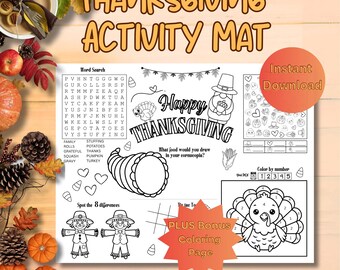 Thanksgiving Activity Placemat Printable | Kids Coloring Page, Word ...