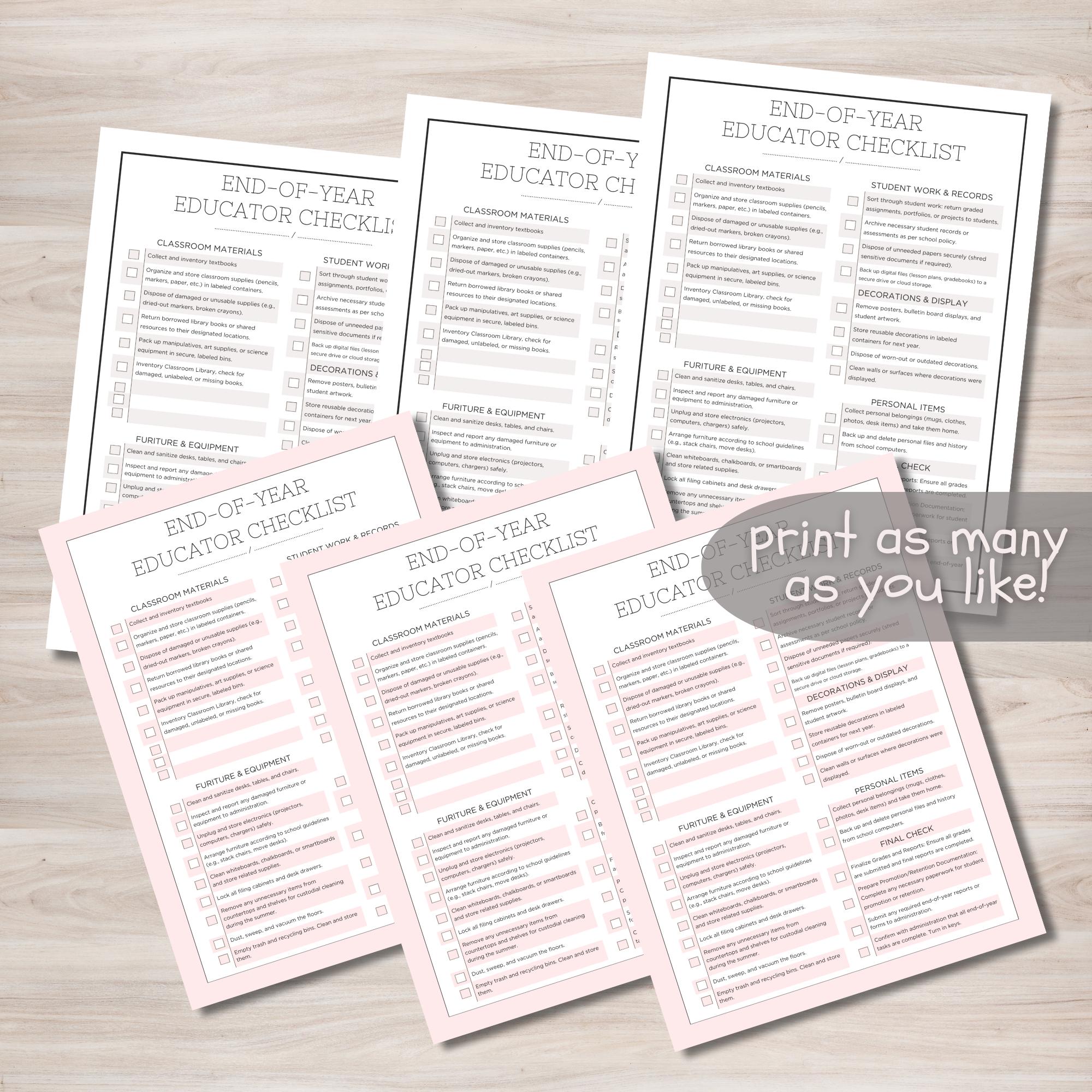 End of Year Teacher Checklist, Printable EOY Classroom Cleaning ...