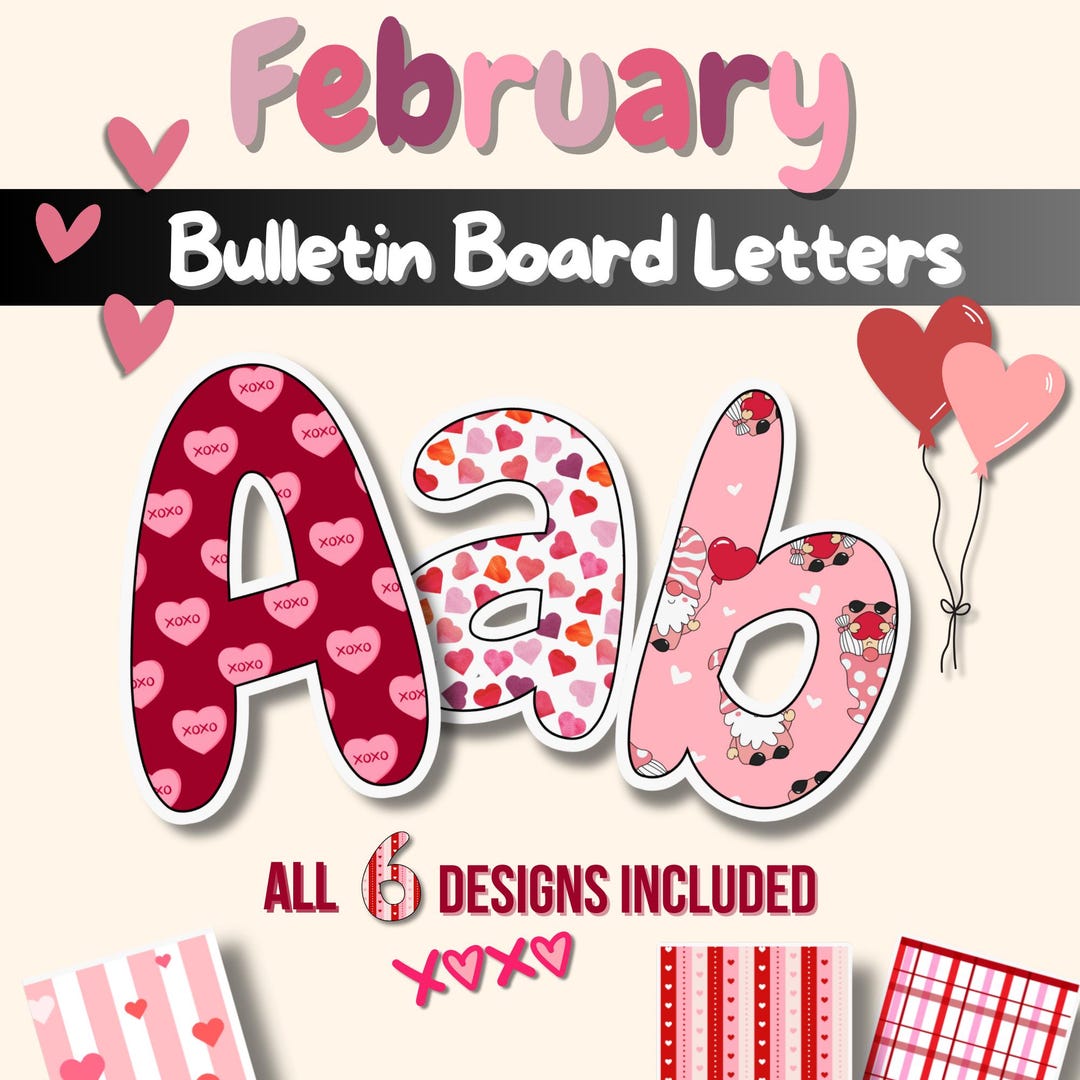 Valentine Bulletin Board Letters | 6 Designs | Alphabet Numbers ...