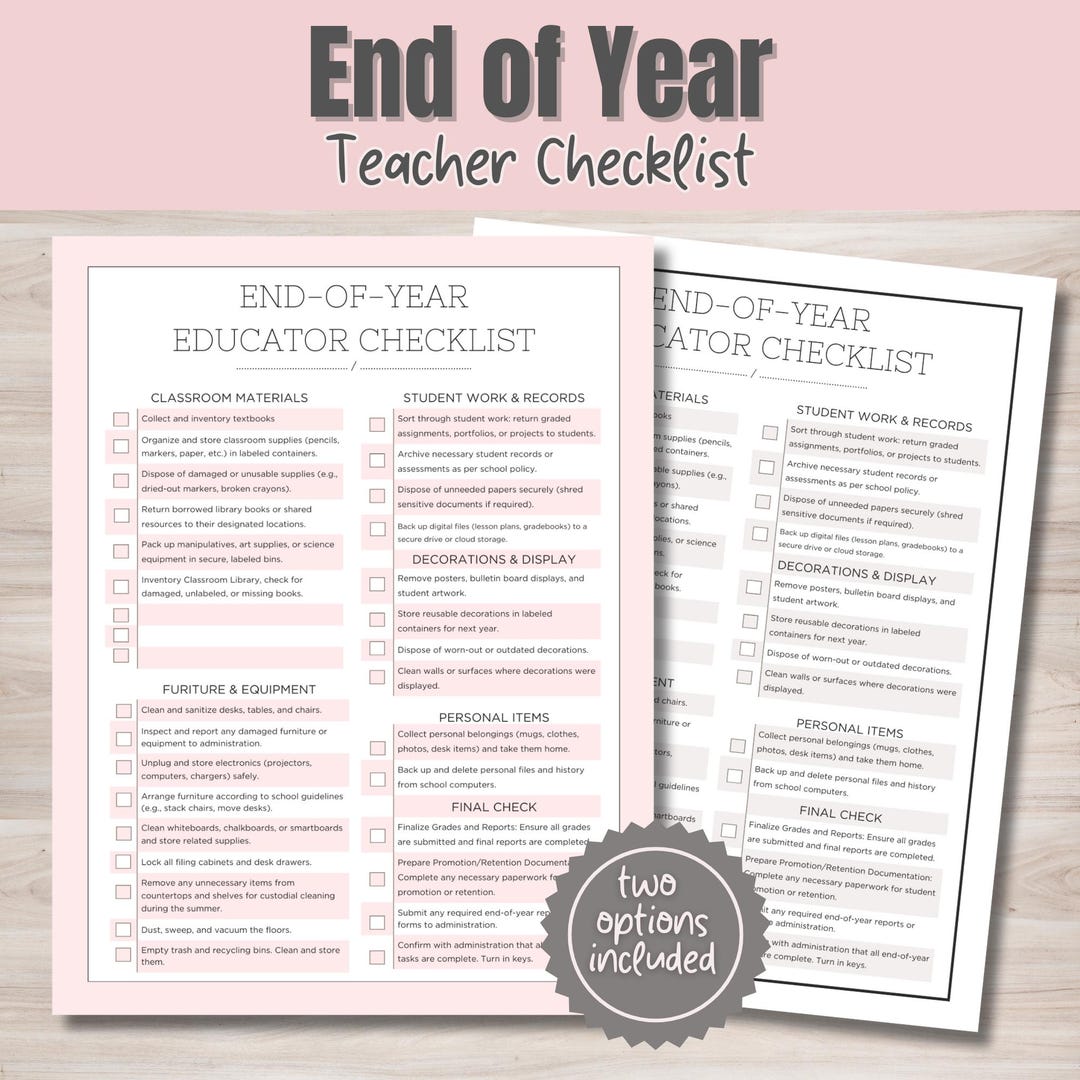 End of Year Teacher Checklist, Printable EOY Classroom Cleaning ...