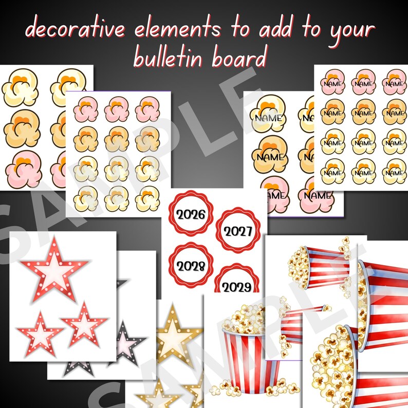 New Year Classroom Bulletin Board Kit | Popcorn Theme (printable ...