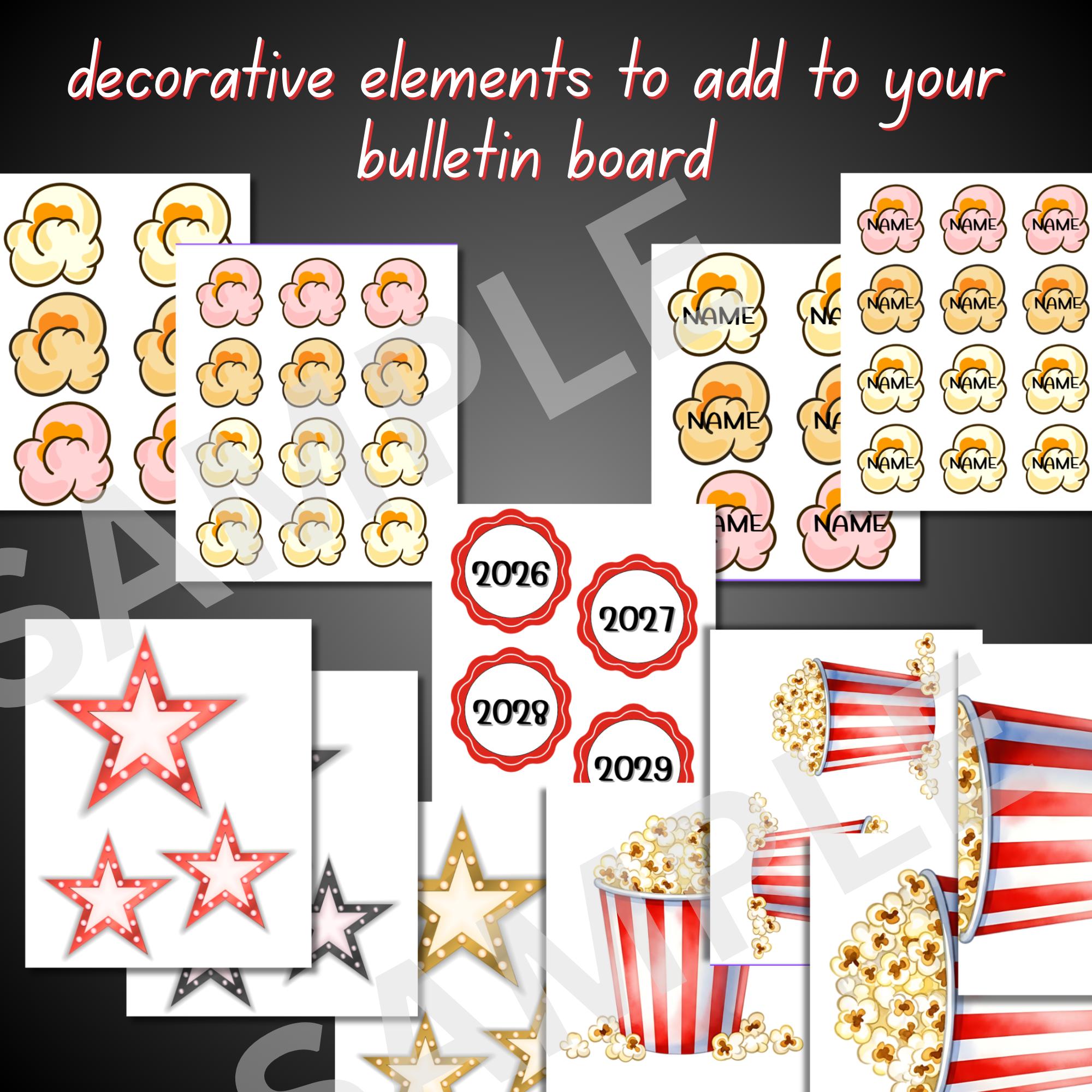 New Year Classroom Bulletin Board Kit | Popcorn Theme (printable ...