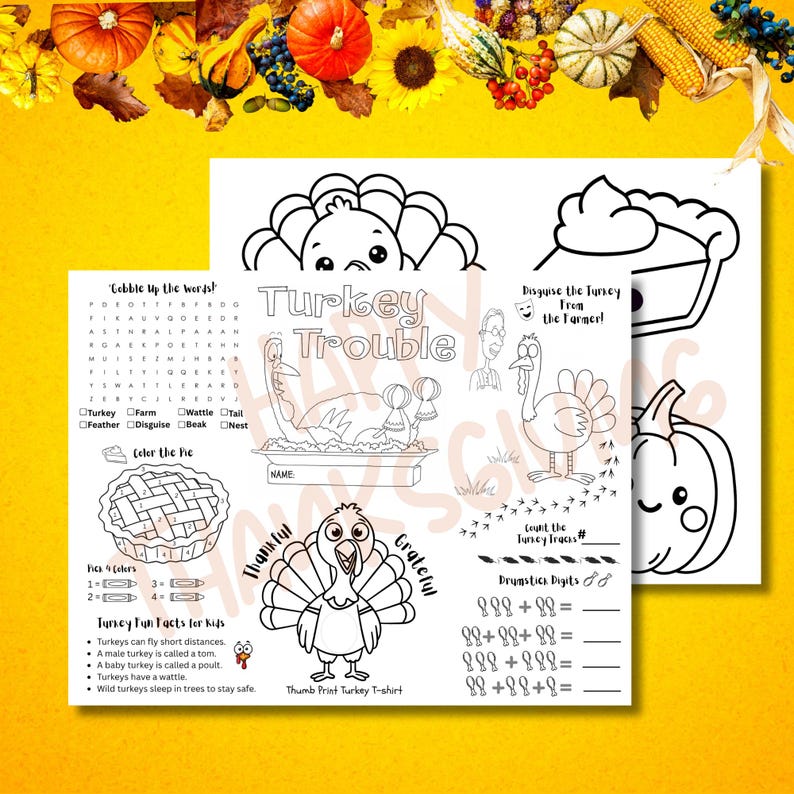 Turkey Trouble Activity Sheets | Thanksgiving Read Aloud Printable | Turkey Coloring Page for ...