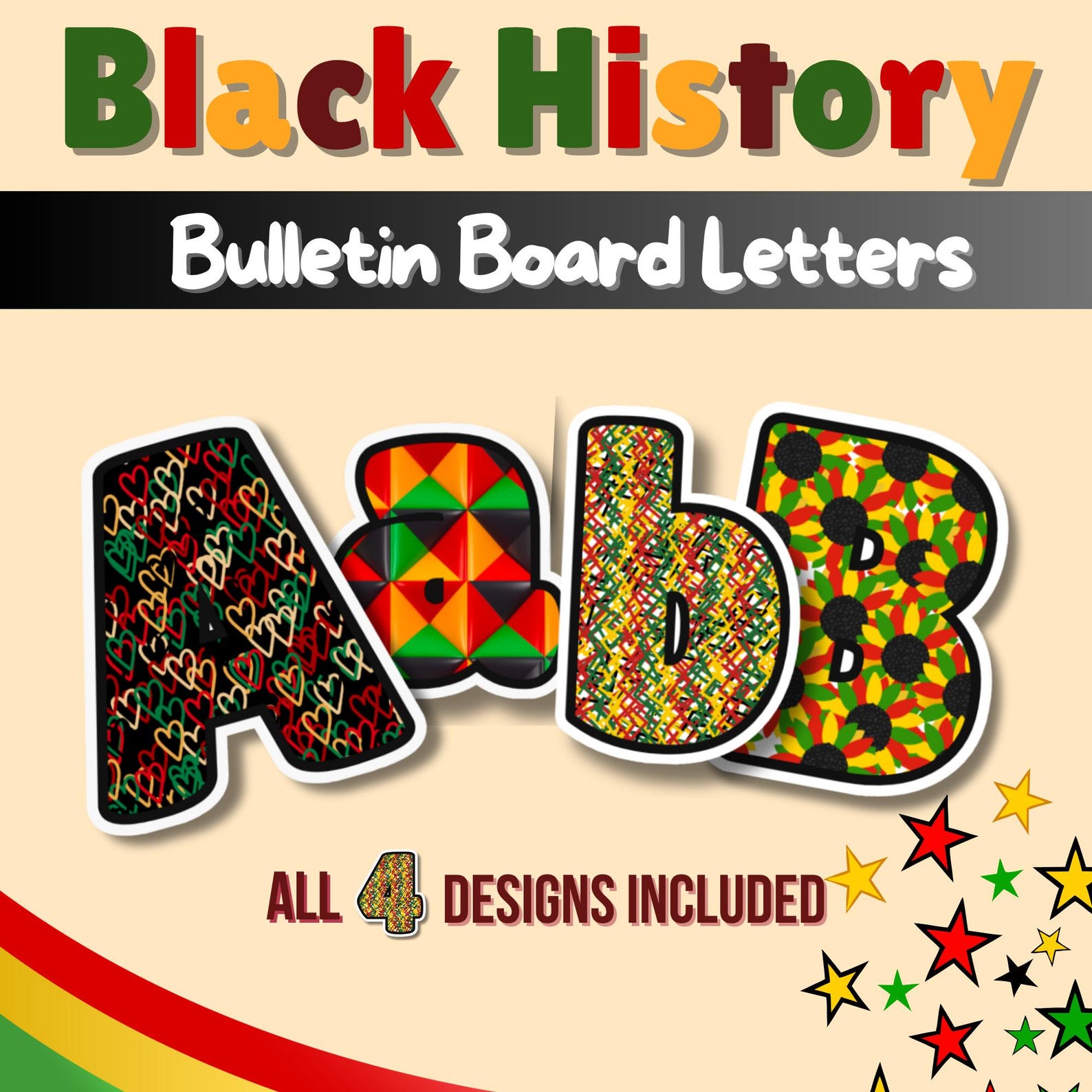 Black History Month Bulletin Board Letters | 4 Design Alphabet Set ...