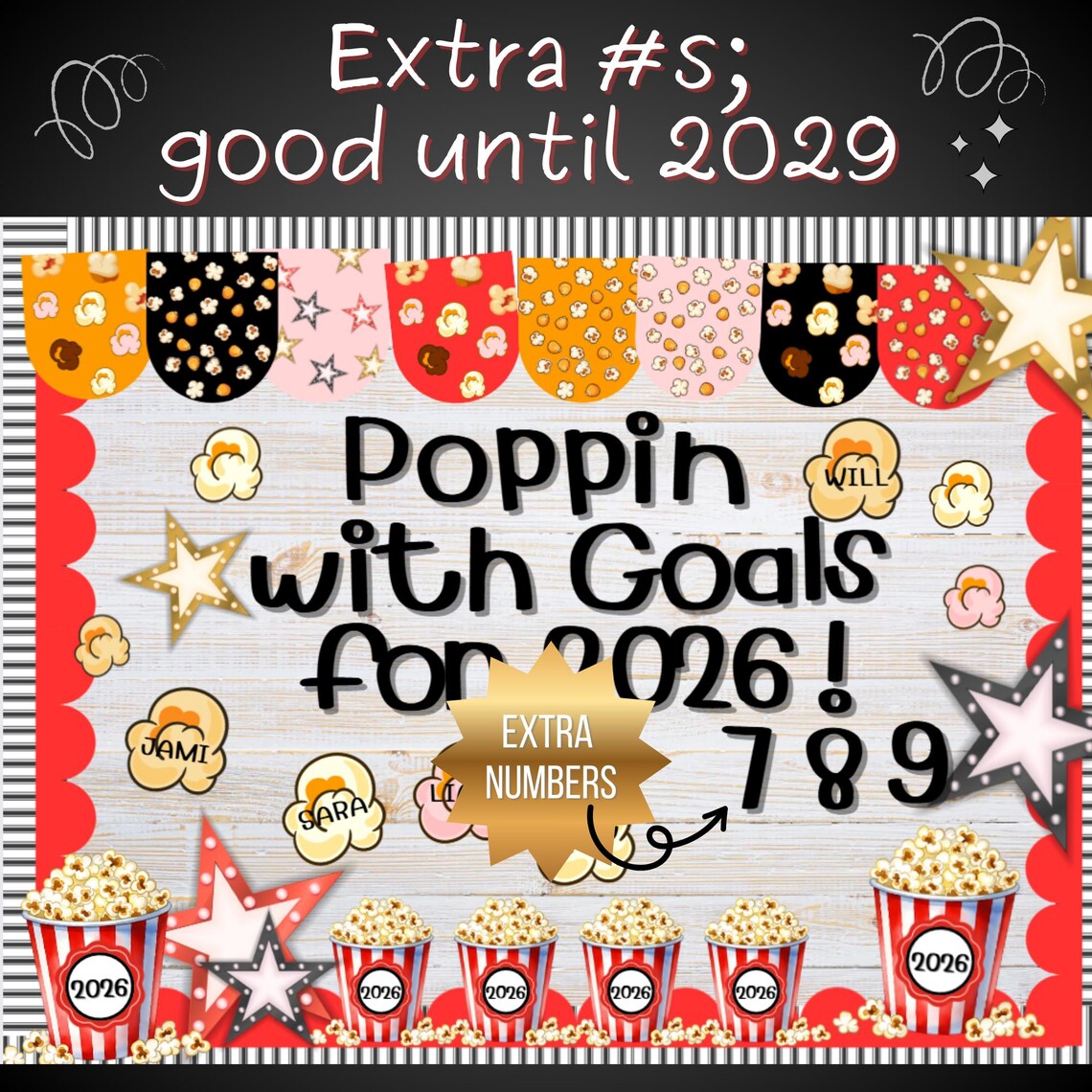 New Year Bulletin Board | Interactive Popcorn Theme Classroom Decor ...