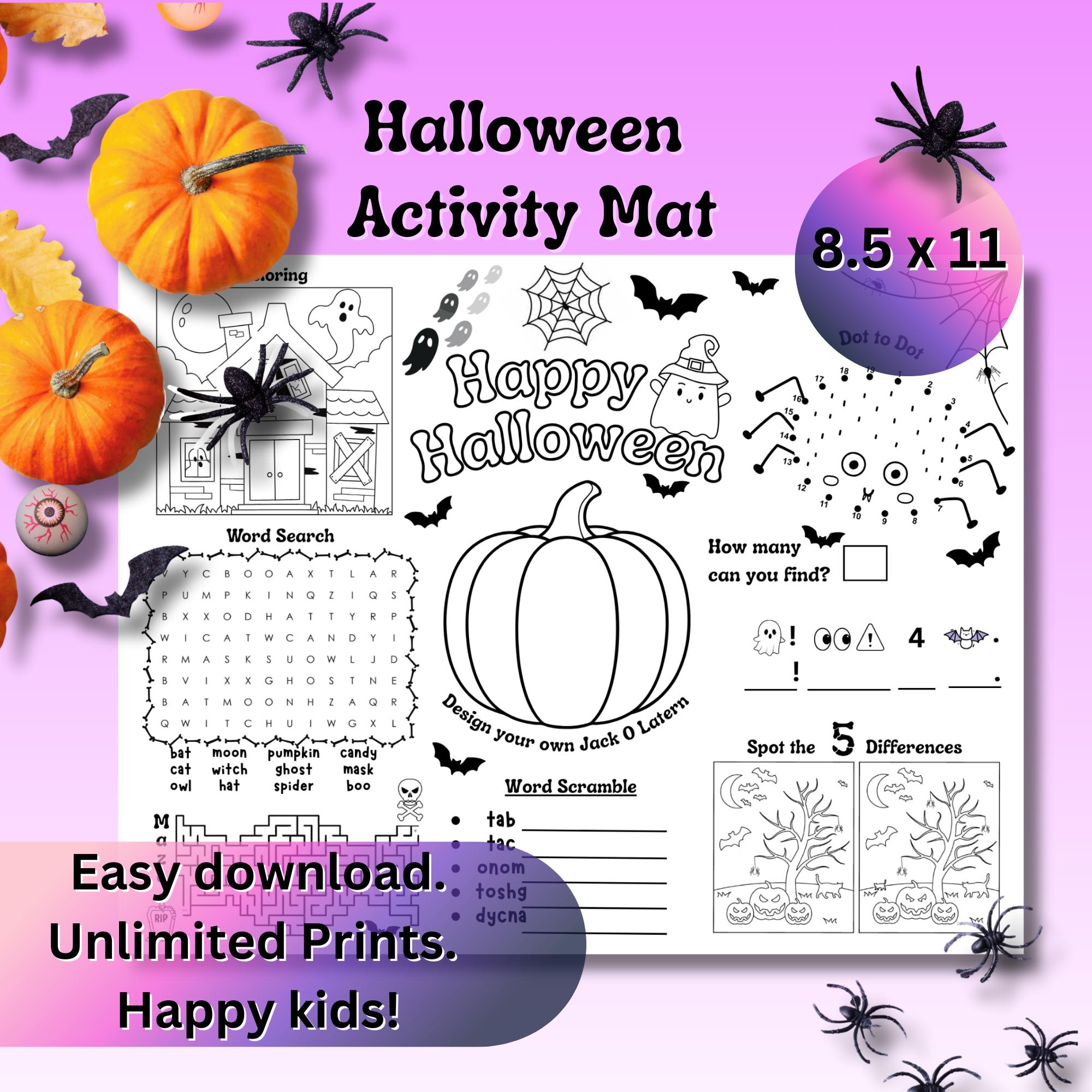 Halloween Activity Mat: Printable Games & Coloring Pages (PDF) - Etsy
