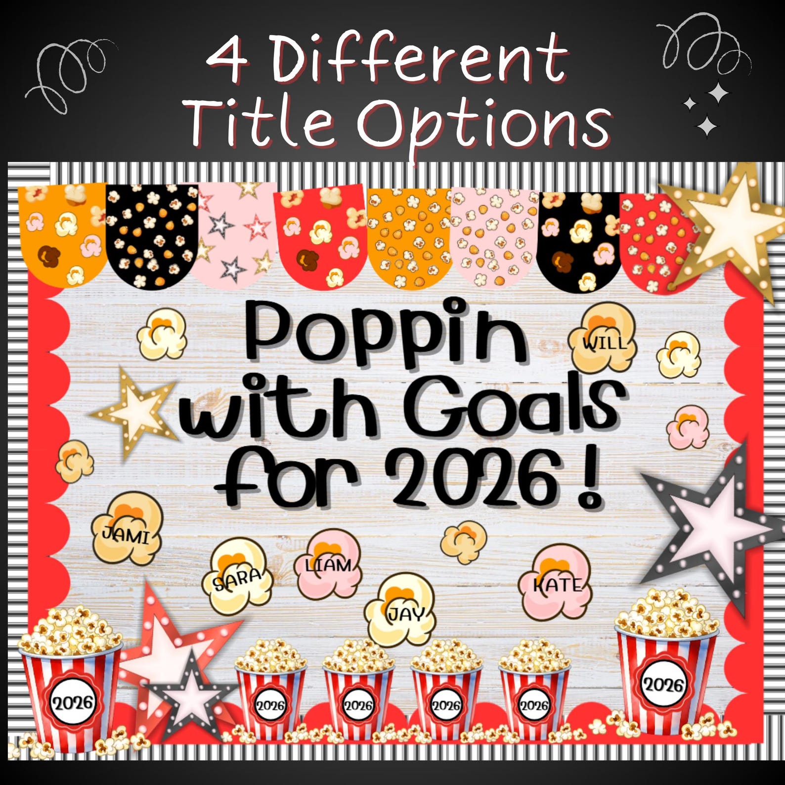 New Year Bulletin Board | Interactive Popcorn Theme Classroom Decor ...