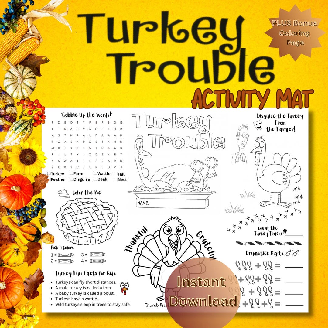 Turkey Trouble Activity Placemat | Printable Games & Coloring Pages ...