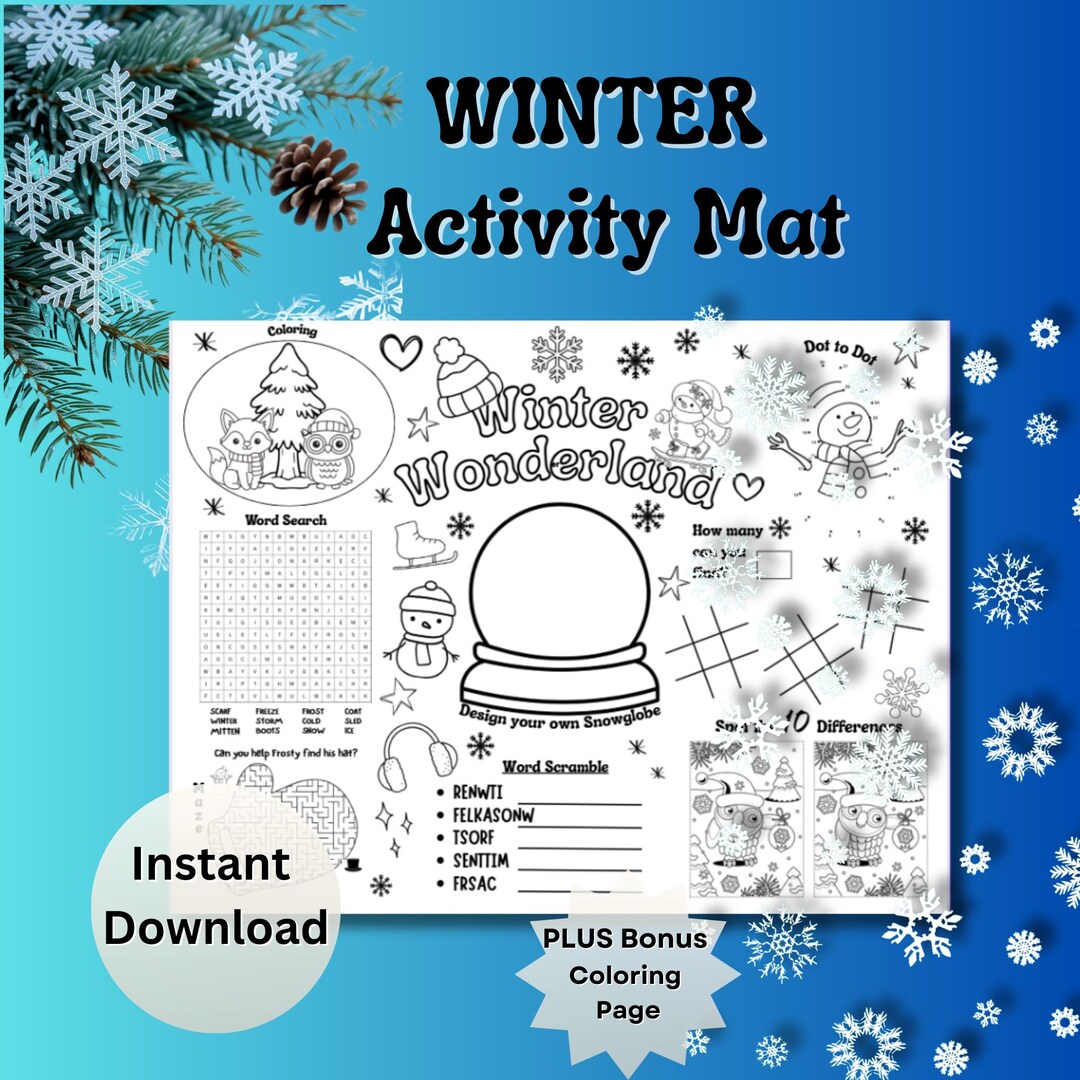 Winter Activity Placemat | Screen Free Printable Games & Coloring Pages ...