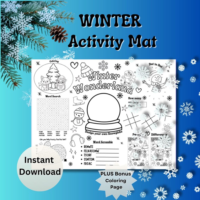 Winter Activity Placemat | Screen Free Printable Games & Coloring Pages ...