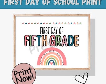 First Day of Fifth Grade Sign: Printable Back to School Photo Prop (PDF ...