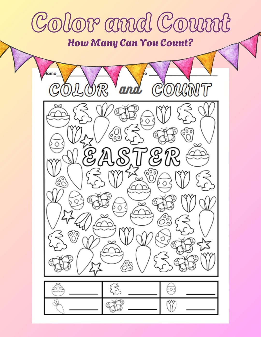 Color and Count Easter, Easter Printable, Screen Free Easter Activity ...