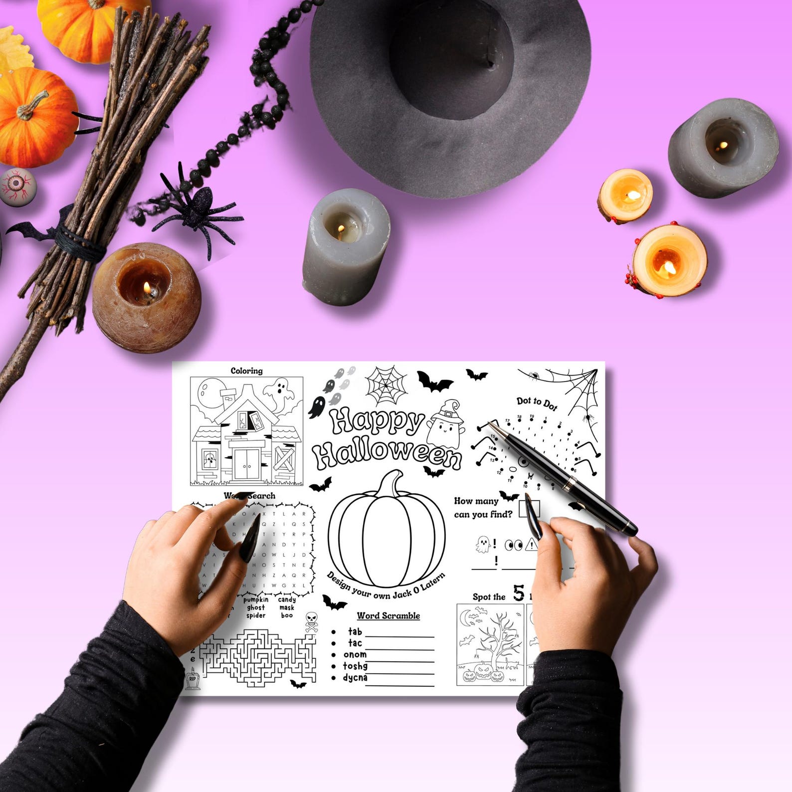Halloween Activity Mat: Printable Games & Coloring Pages (PDF) - Etsy