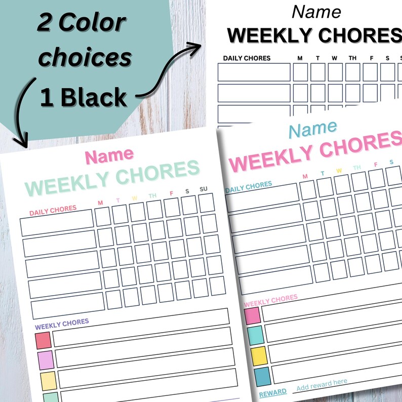 Printable Kids Chore Chart, Teen Reward Chart, Daily Weekly Chores ...