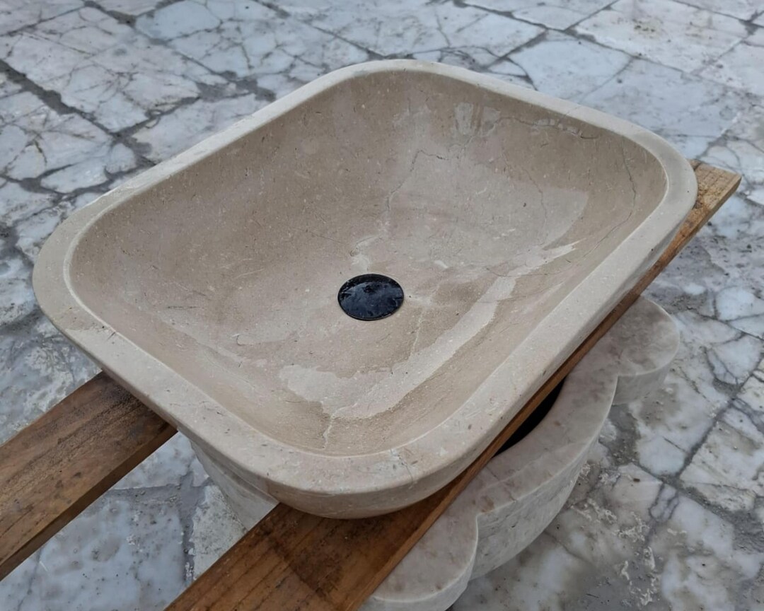 Hand Carved Travertine Vessel Sink: Ribbed Natural Stone, Custom Order ...