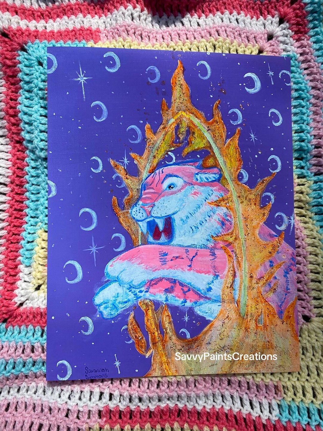 Circus Tiger Jumping Through Flaming Hoop 8.5”x11” Painting PRINT on ...