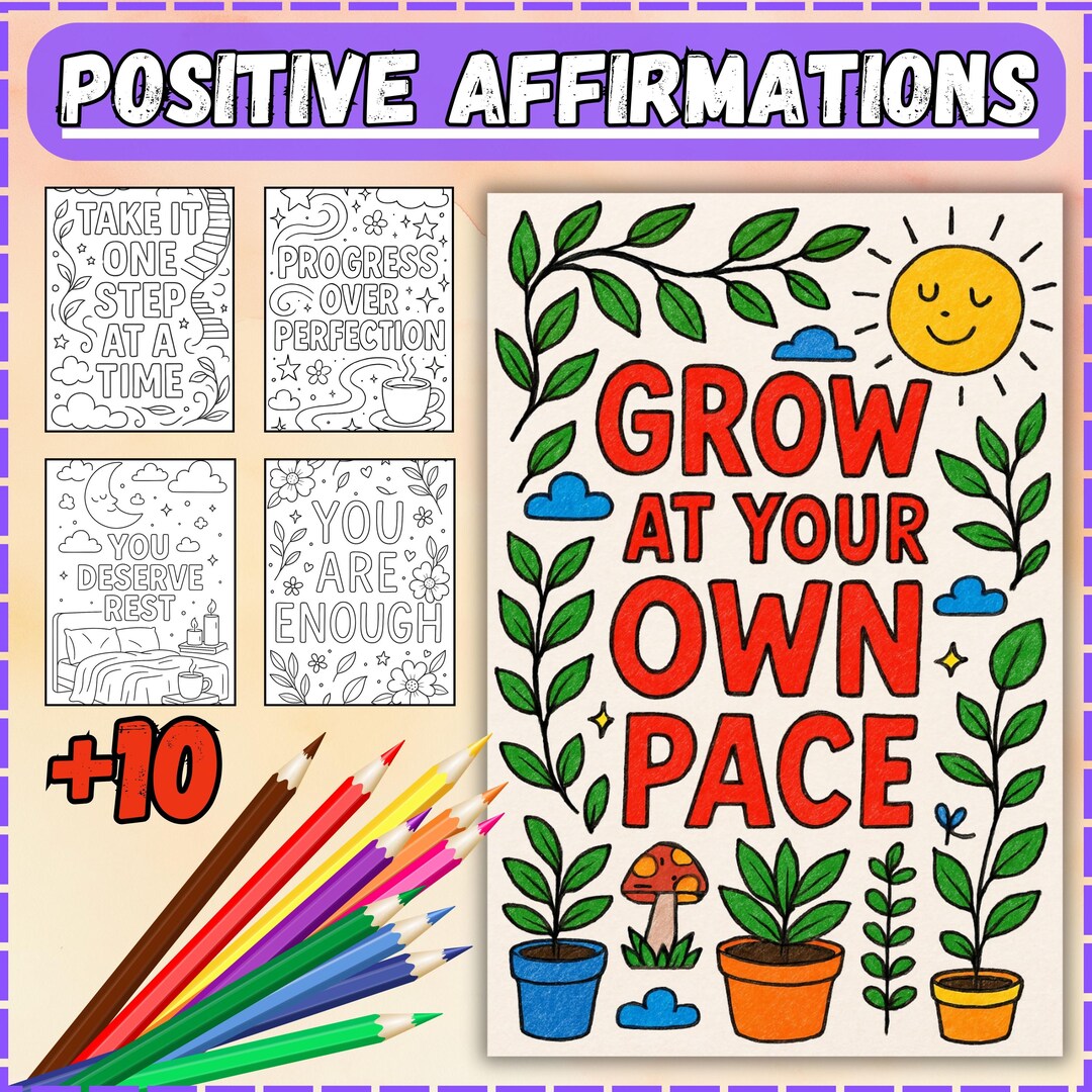 Positive Affirmations Coloring Book | 10 Printable Pages for Adults ...