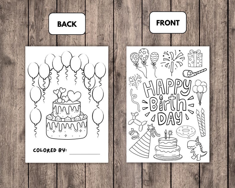 Printable Birthday Coloring Card: Fun DIY Kids Activity (digital ...