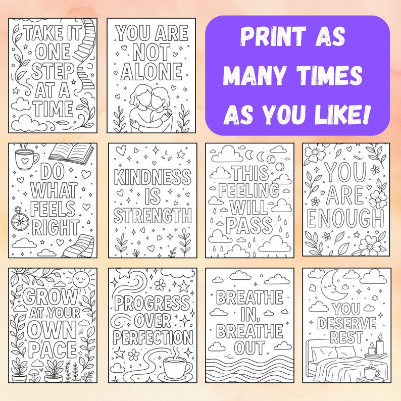 Positive Affirmations Coloring Book | 10 Printable Pages for Adults ...