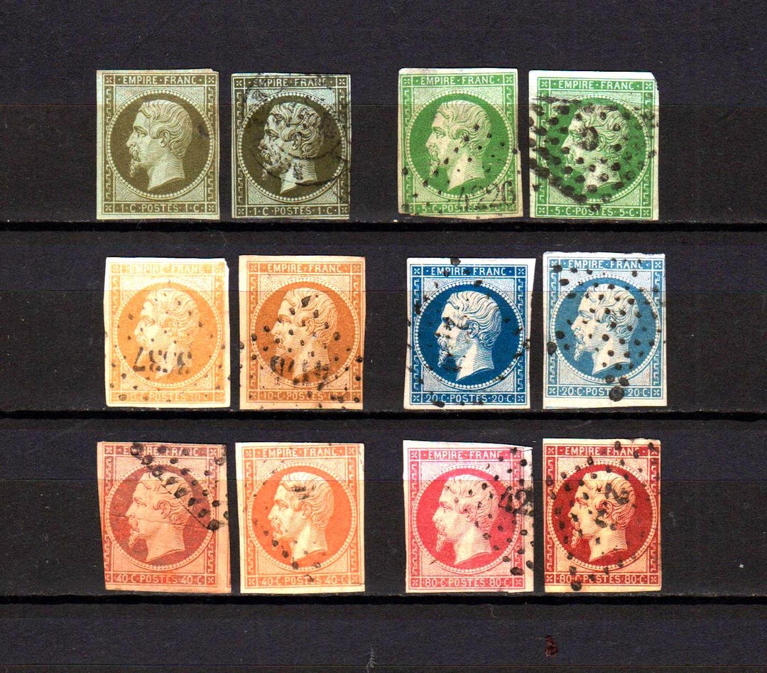 France 1853, Napoleon III Set , Rare, High Catalog Value, Colour ...