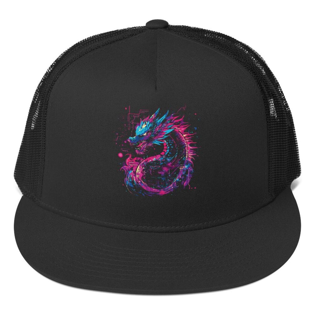 Cyberpunk Dragon Trucker Hat – Neon Futuristic Snapback – Techwear ...