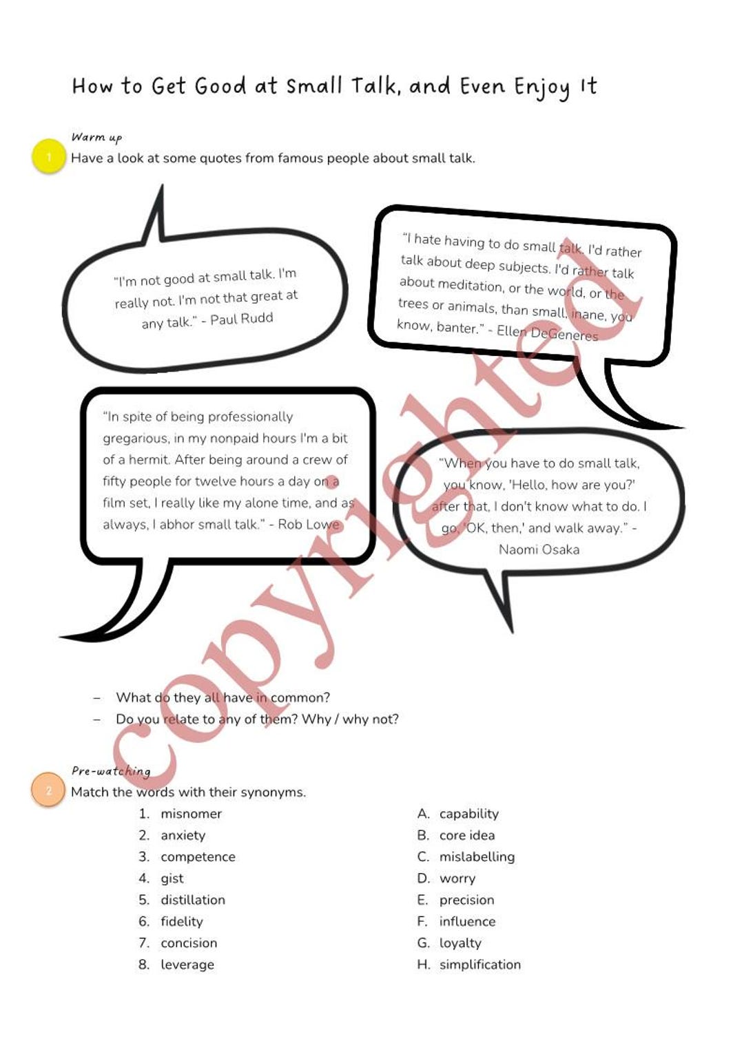 Mastering Small Talk | ESL Conversation Worksheet (B2-C1) - Etsy