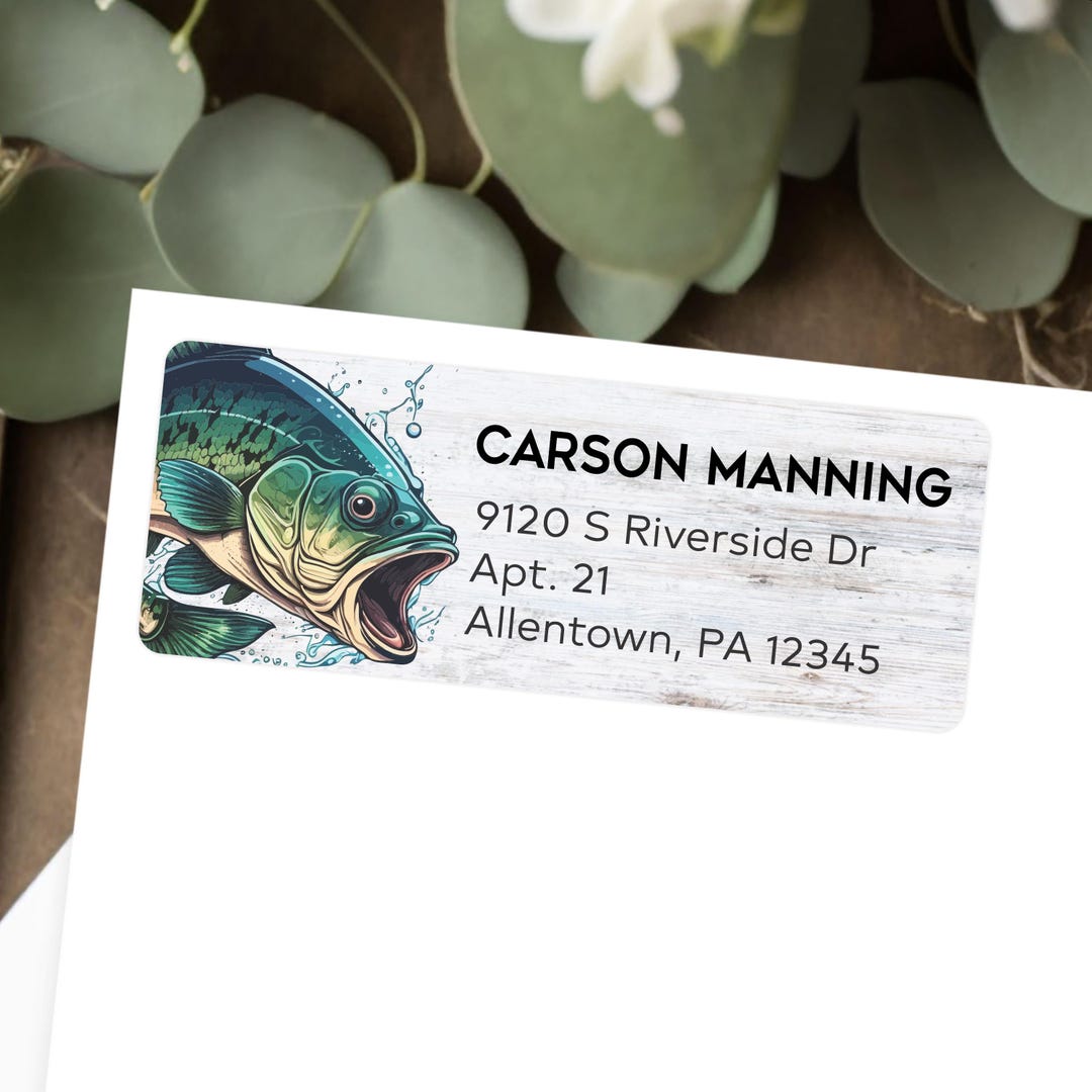 Largemouth Bass Address Labels, Fishing Lover Gifts, Custom Envelope ...