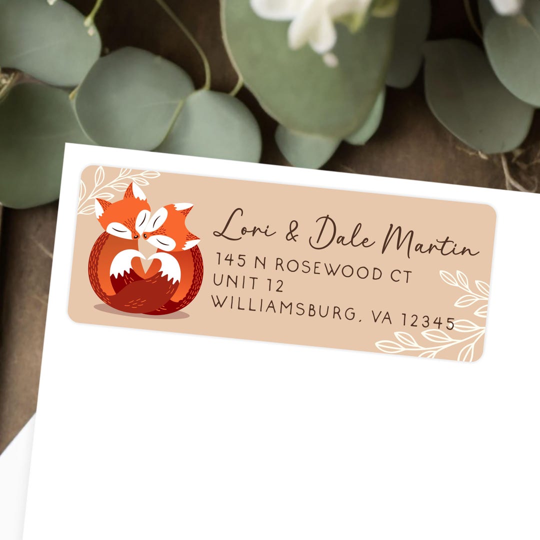 Fox Couple Address Labels: Personalized Forest Return Envelope Stickers ...