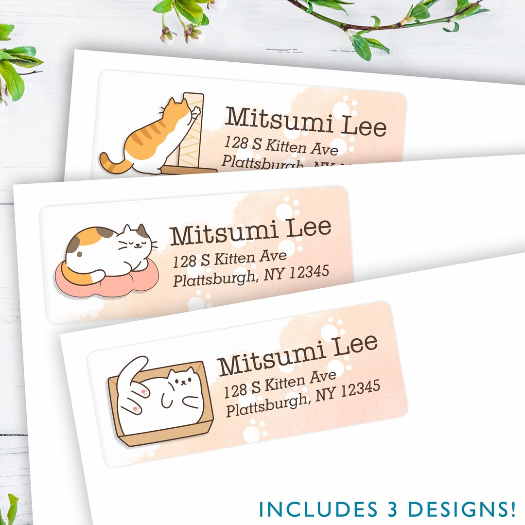 Cute Cat Address Labels, Kitten Envelope Stickers, Personalized ...