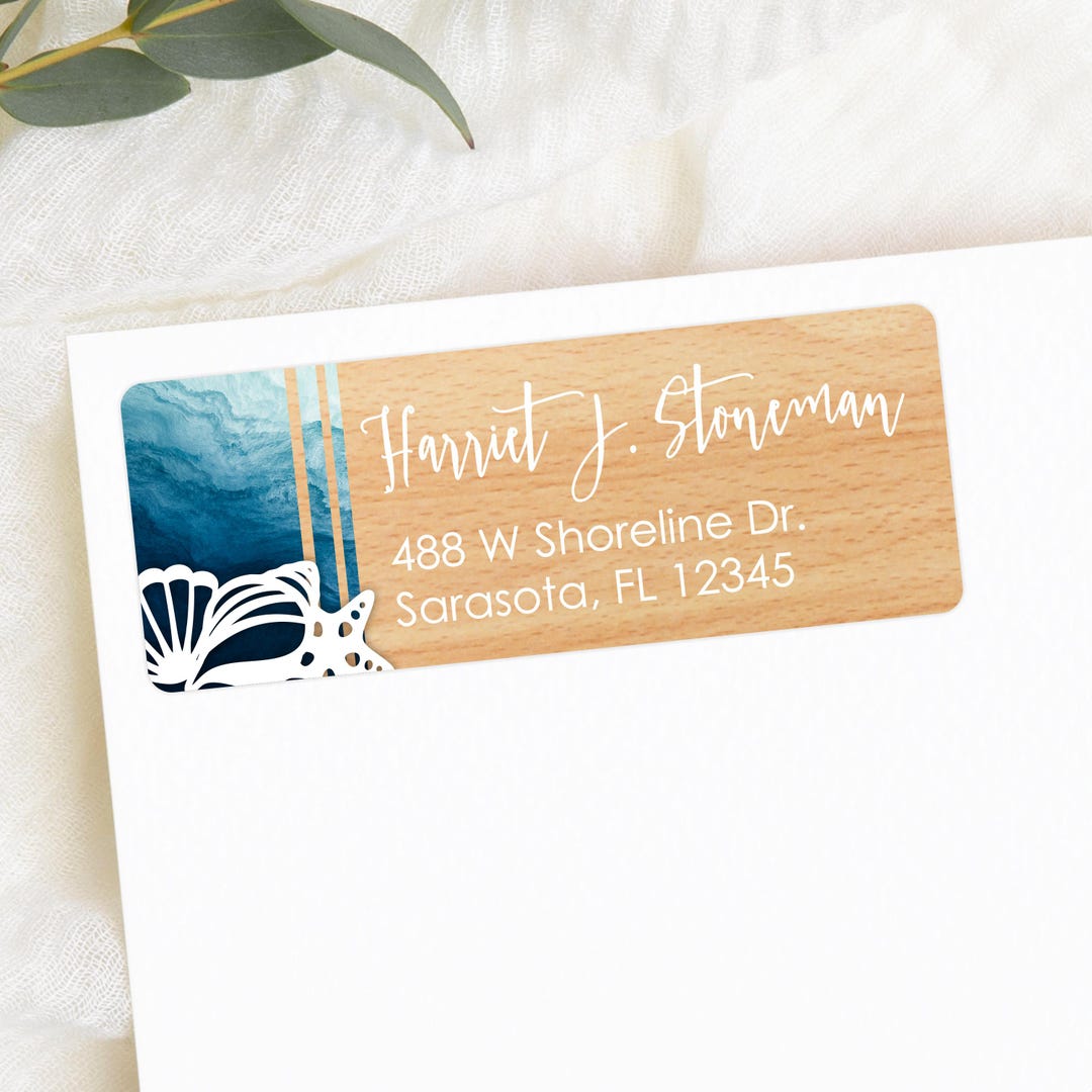 Beach Address Labels: Watercolor Ocean Design, Personalized Envelope ...