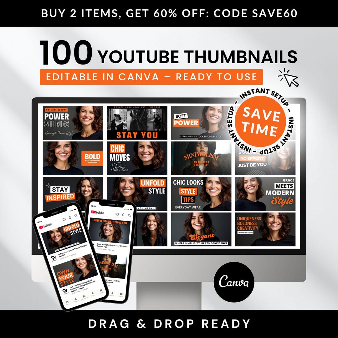 100 Canva Youtube Thumbnail Templates, Beauty Fashion (digital Download ...