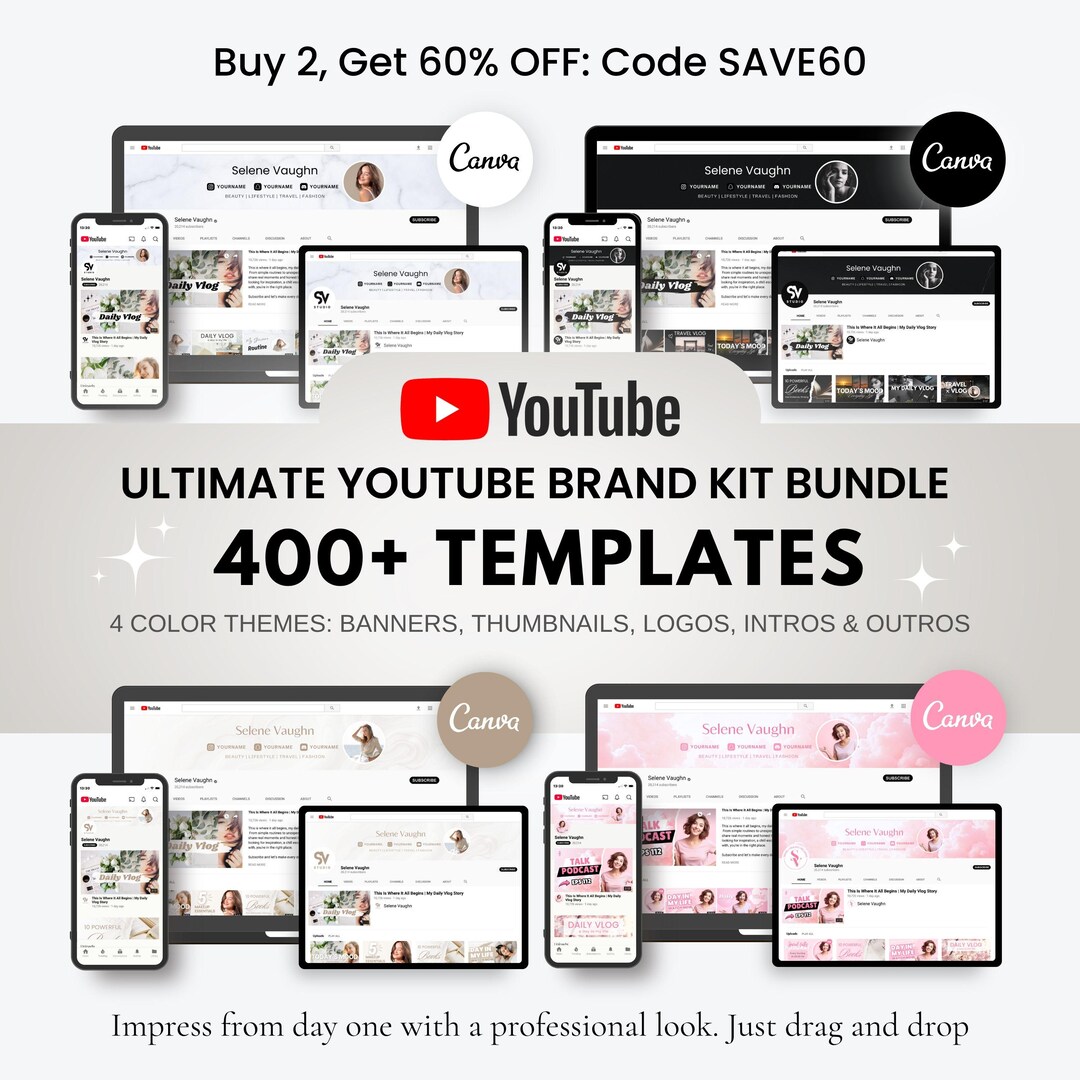 Youtube Channel Kit: White, Beige, Pink & Black – 460+ Templates - Etsy