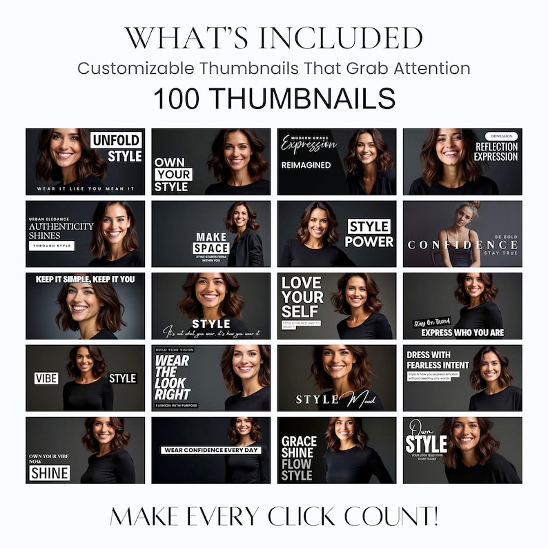 Black Youtube Branding Bundle: Channel Art & Thumbnails (canva Editable ...