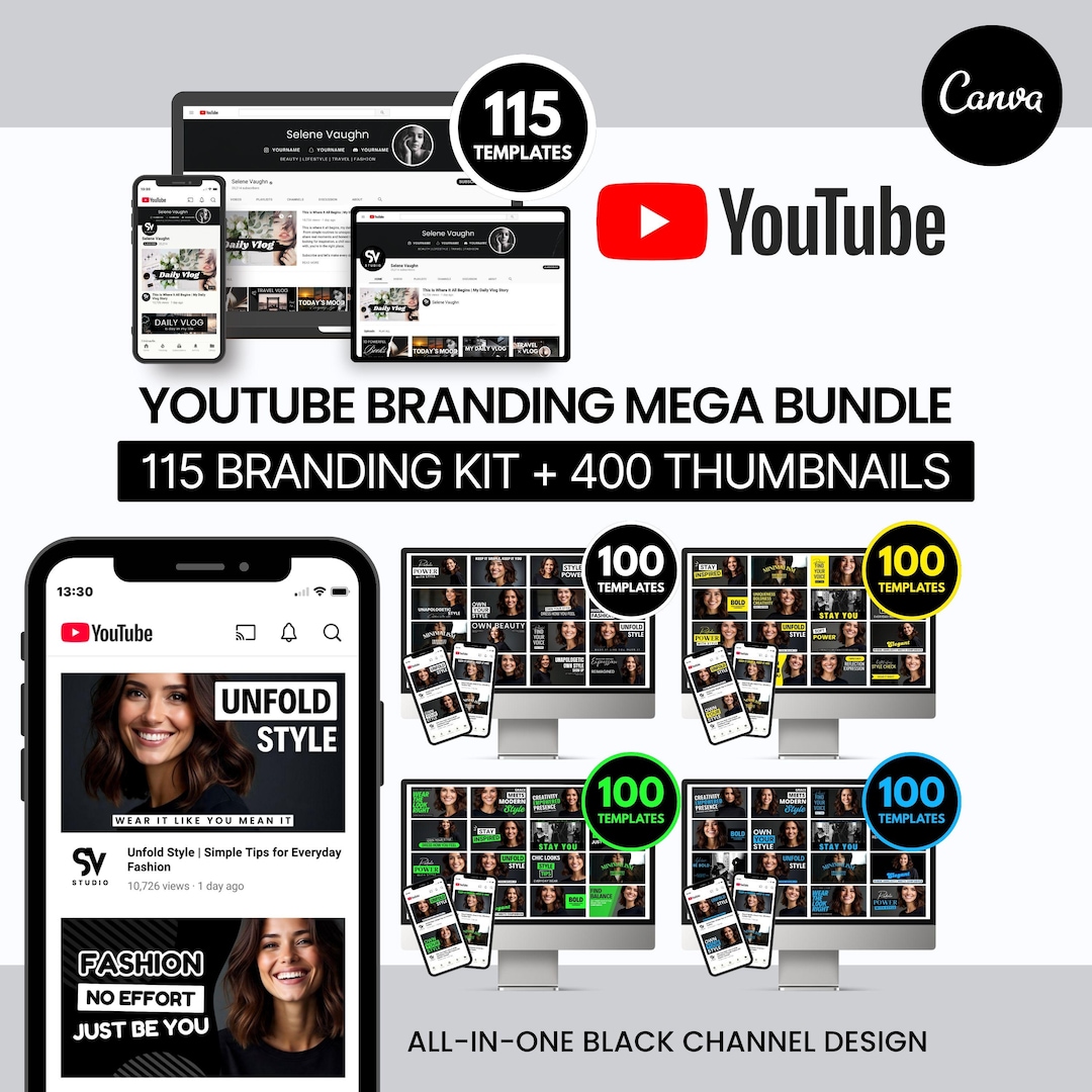 Youtube Branding Mega Bundle | 115 Branding Kit + 400 Thumbnails ...