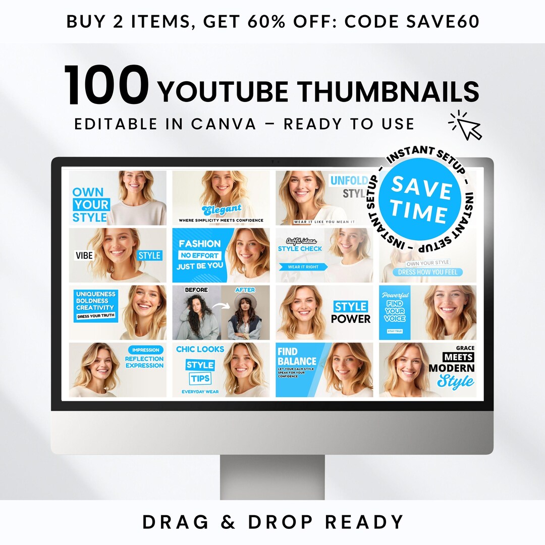 100 White Youtube Thumbnail Templates Editable DIY Thumbnail Templates ...