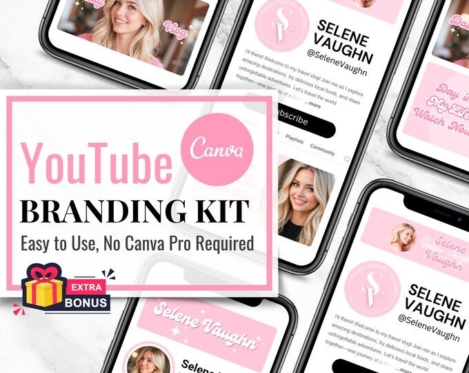 Youtube Branding Kit | Pink Youtube Banner | Youtube Thumbnail ...