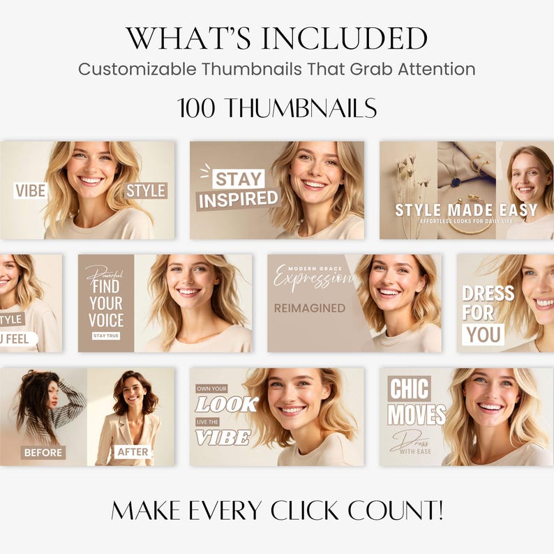 100 Beige Youtube Thumbnail Templates: Fashion & Beauty Canva (digital ...
