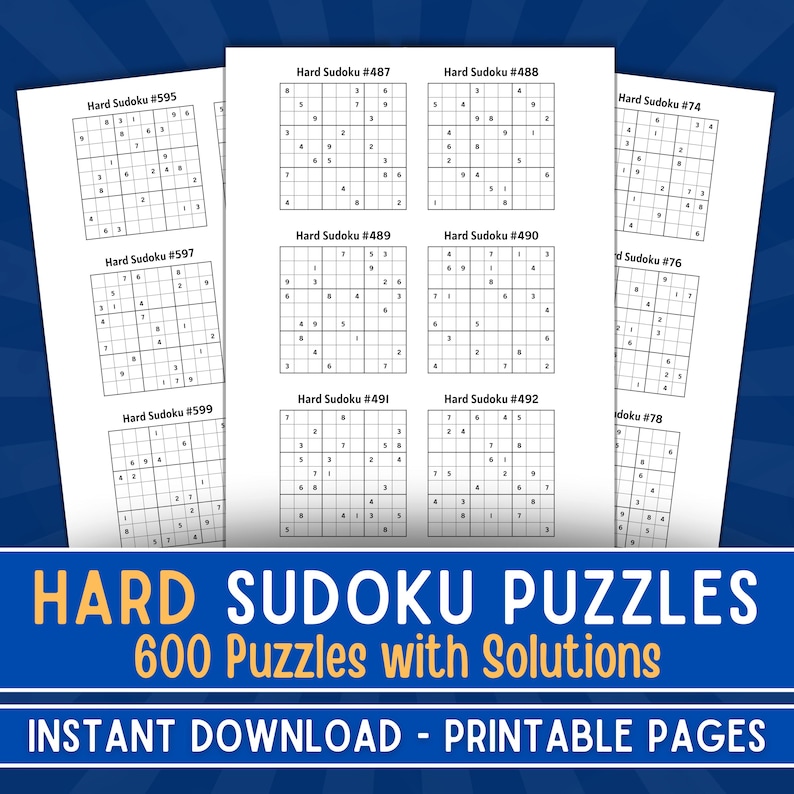 Sudoku Puzzles With Solutions - Hard Level Collection | 600 Printable ...