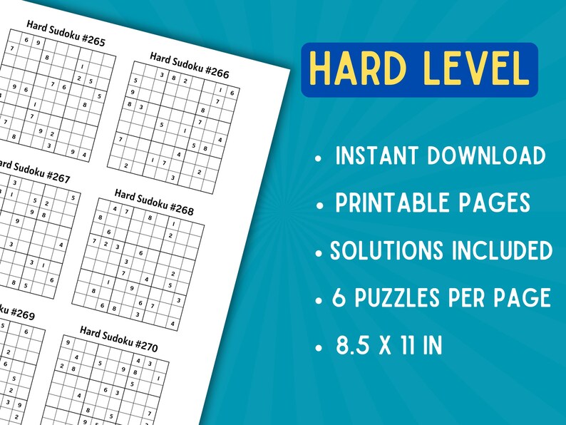 1020 Printable Sudoku Puzzle Book - Hard Level Collection With ...