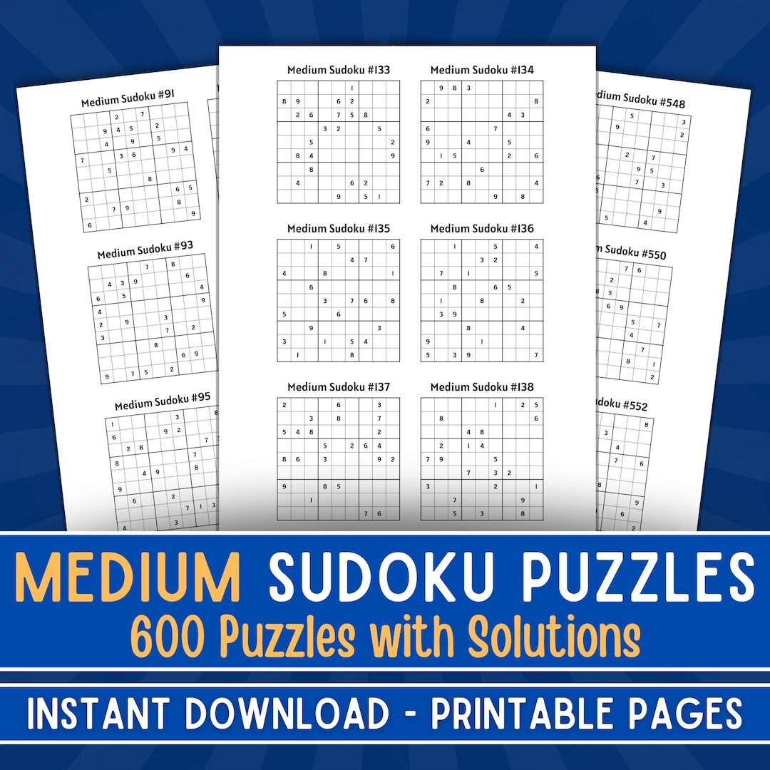 Sudoku Puzzles - Medium Level Collection | 600 Printable Medium Sudoku ...