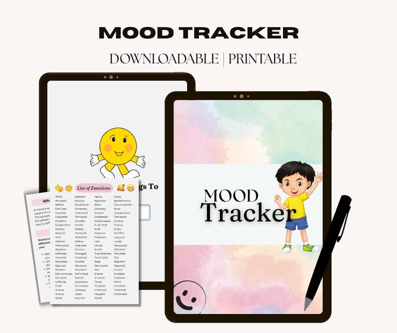 Printable Mood Tracker Journal | Daily Wellness Planner for Anxiety ...