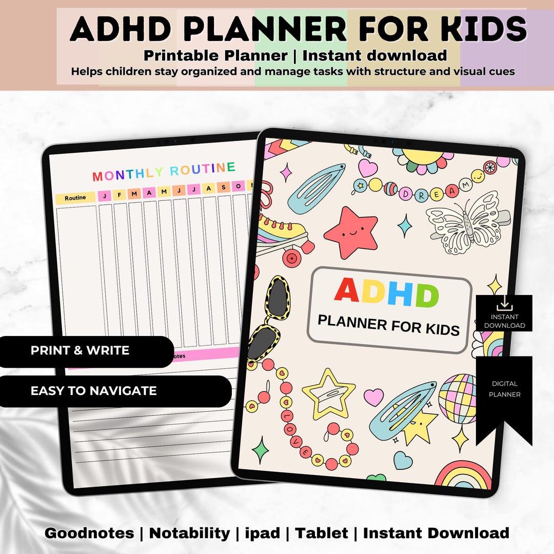 ADHD Planner for Kids, Printable Daily Organizer, Routine and Focus ...