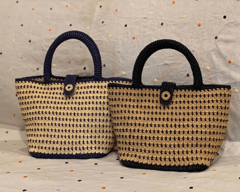 Crochet Raffia Bag Pattern PDF – Two-tone Structured Tote With Leather ...