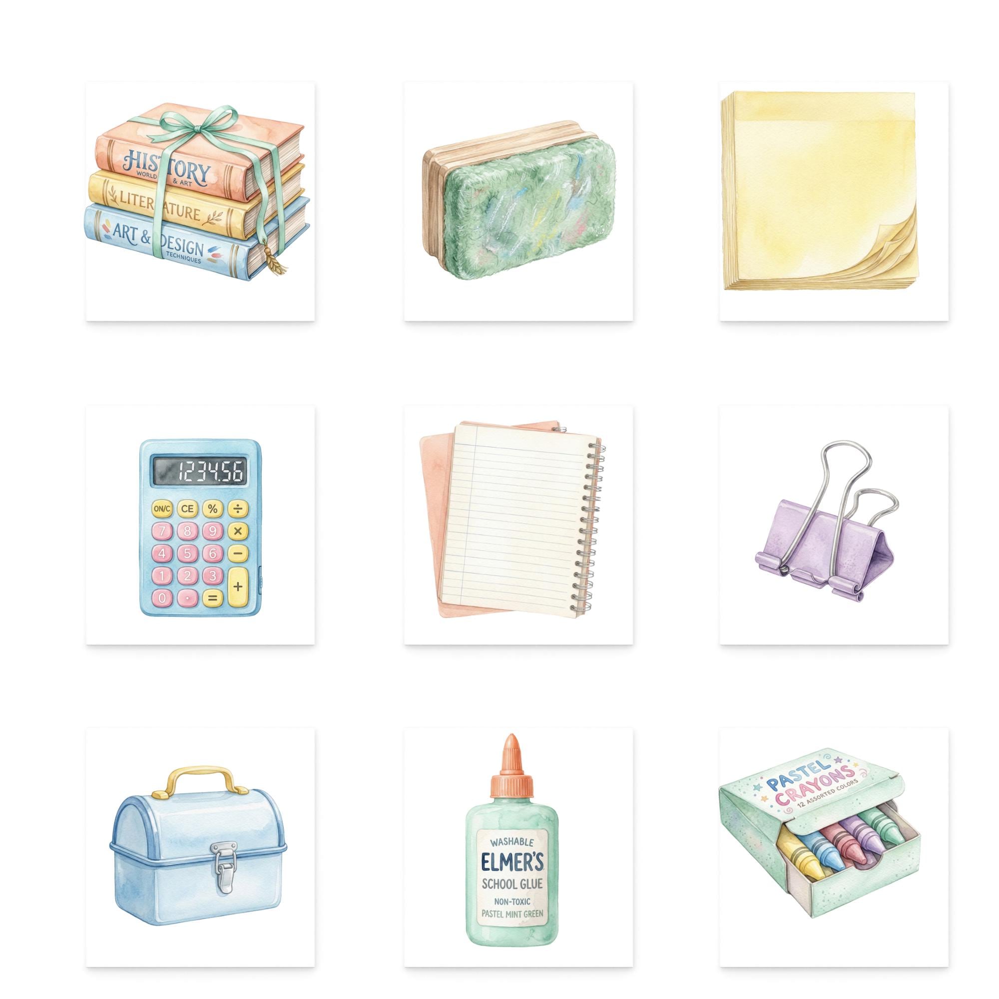 School Supplies Watercolor Clipart Bundle | Back to School Illustration ...